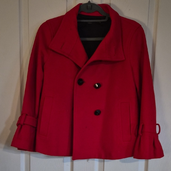 Zara | Jackets & Coats | Zara Vibrant Red Pea Coat | Poshmark